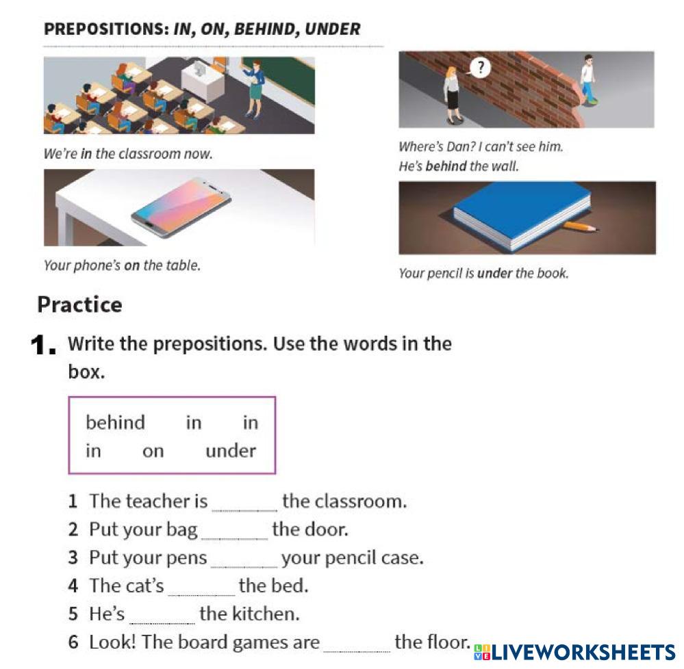 7389585 | Prepositions; in, on, behind, under. I can...
