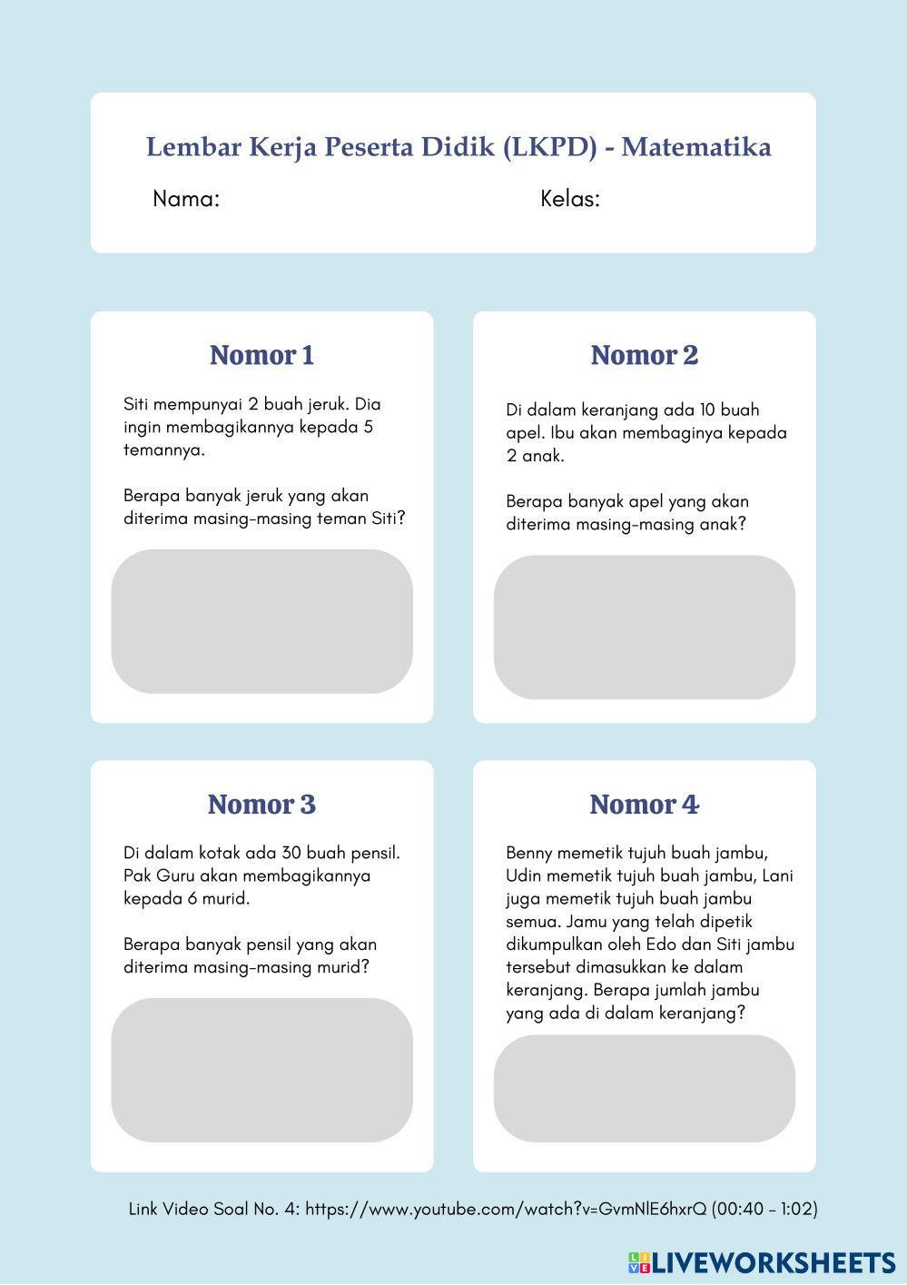 LKPD Matematika Kelas II SD | Live Worksheets