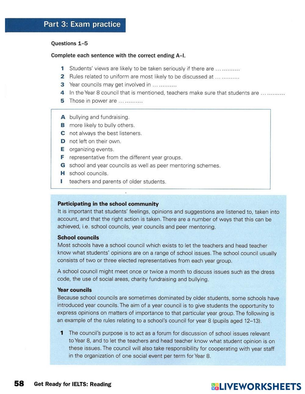 Unit 8 Reading | Live Worksheets