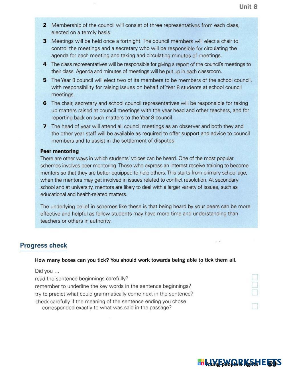 Unit 8 Reading | Live Worksheets