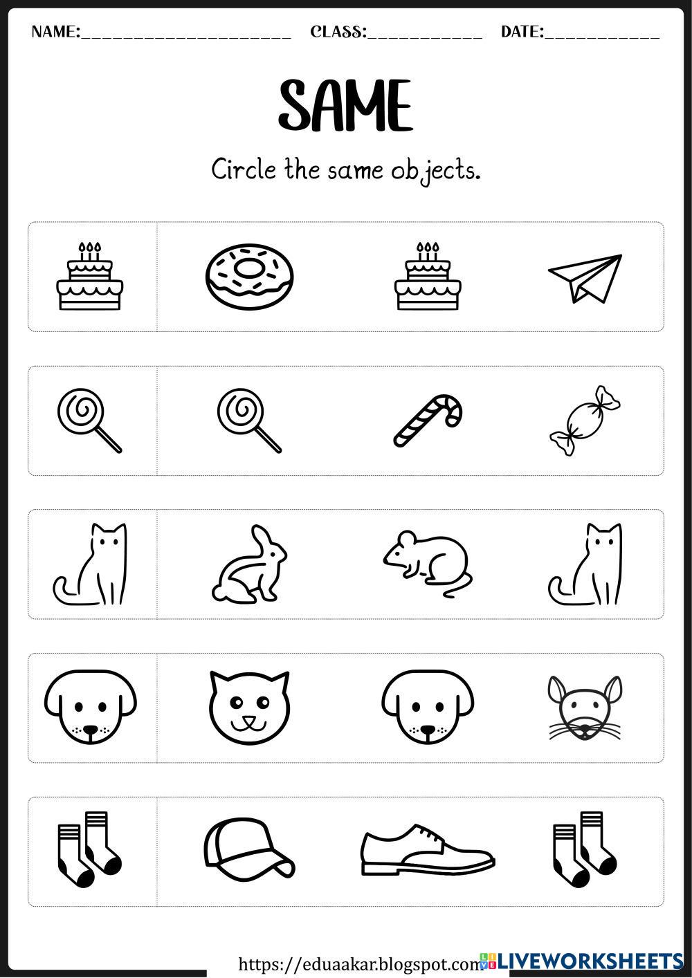 same and different objects worksheets