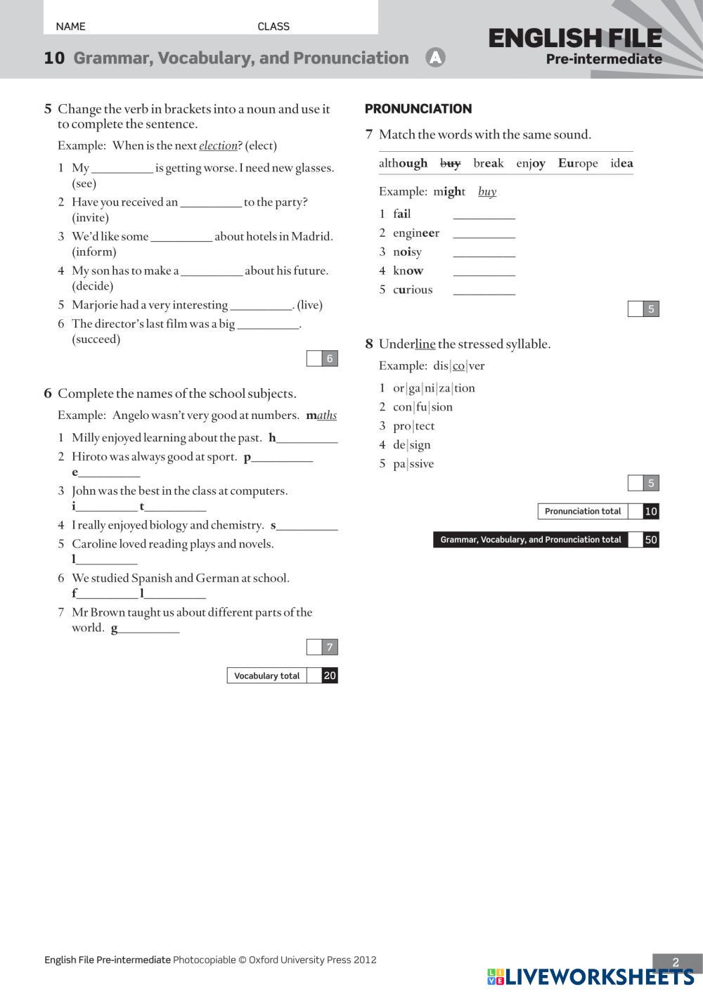 EF - Pre Intermediate - Assessment 10 | Live Worksheets