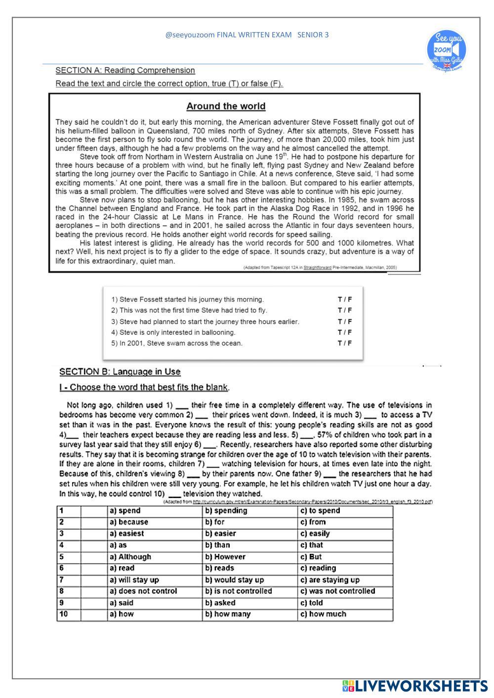 Senior 3 Final … | Free Interactive Worksheets | 7394245