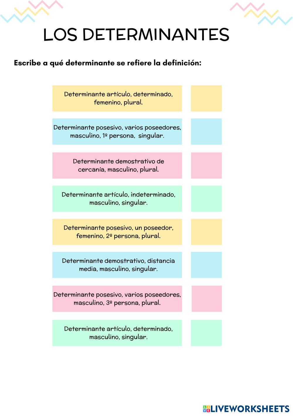 Los determinantes | Live Worksheets