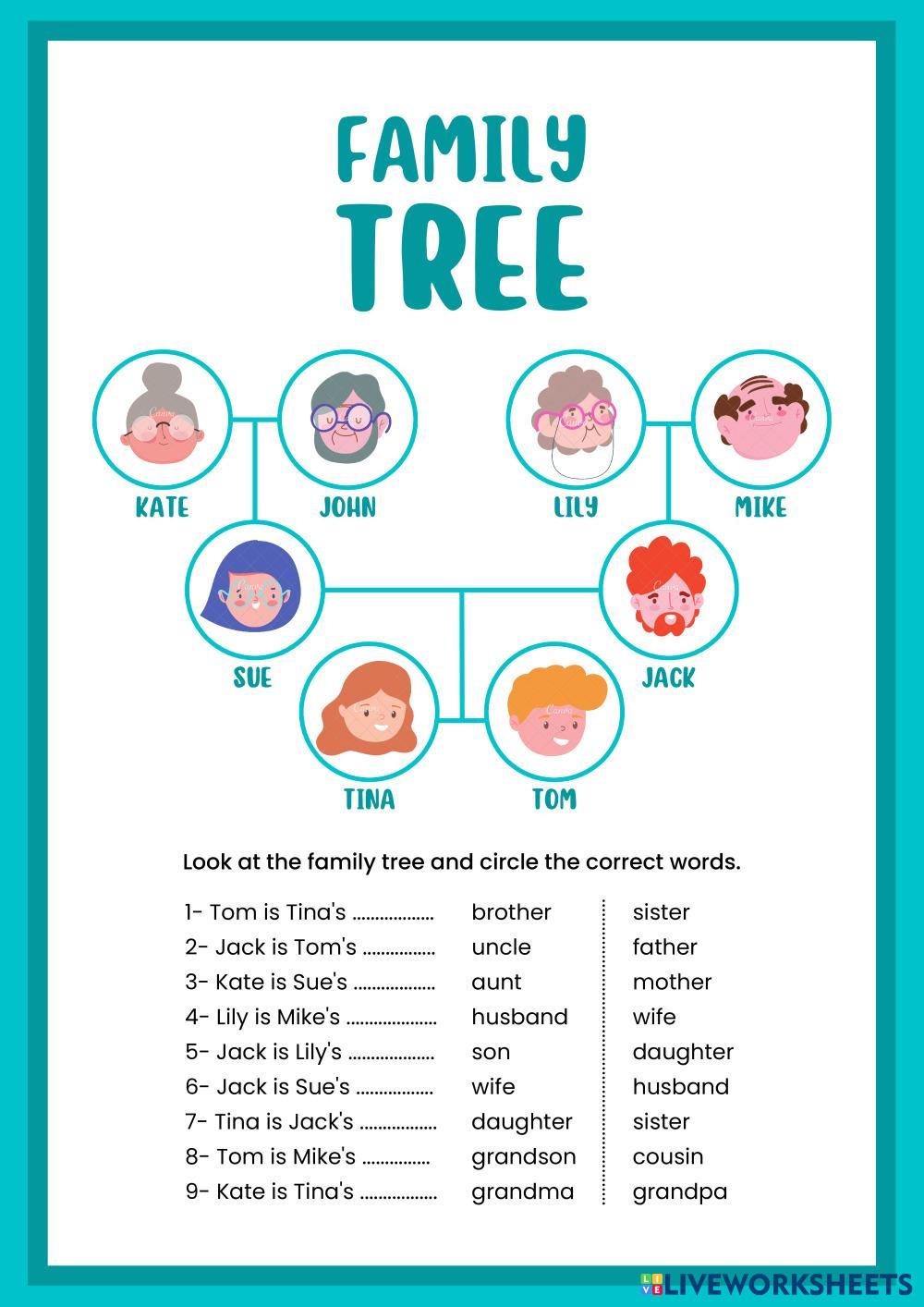 Blue family tree | Live Worksheets