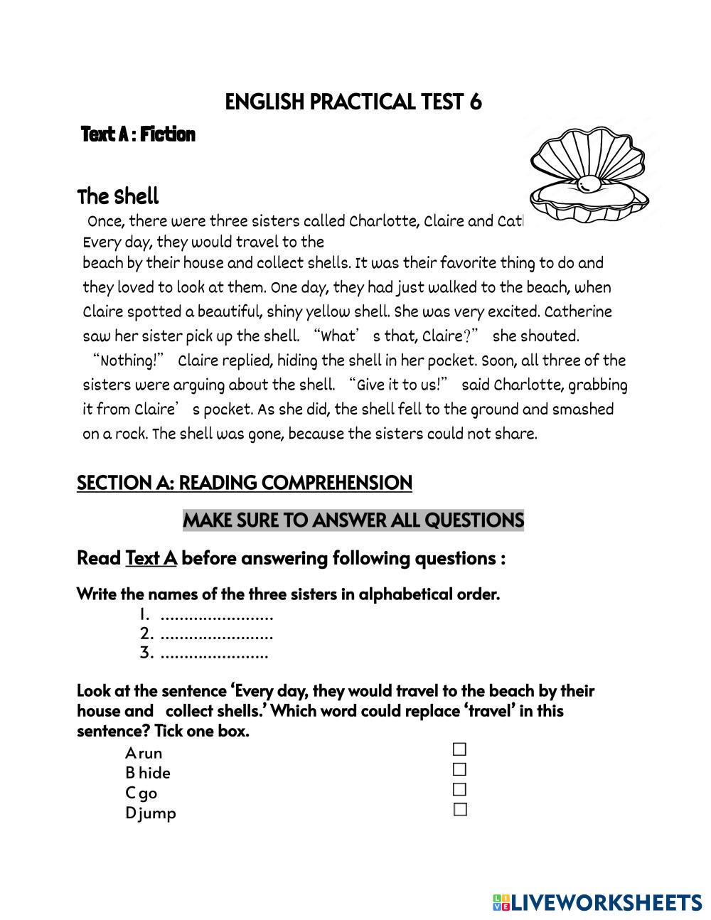 ENGLISH PRACTICAL TEST 6- FIRST TERM | Live Worksheets