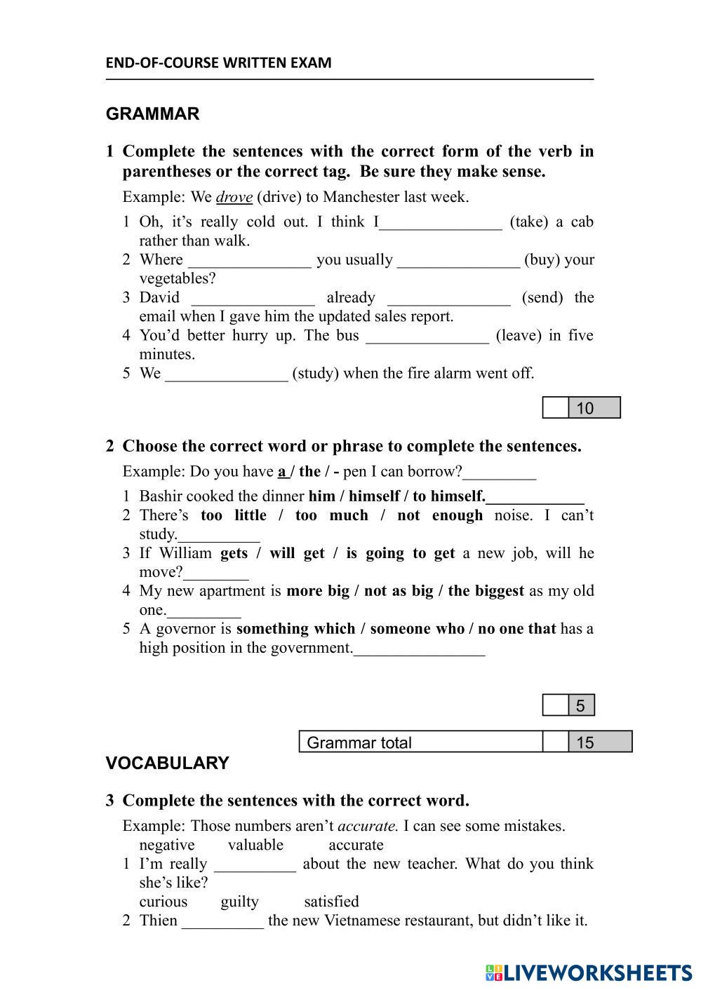 Final Exam | Live Worksheets
