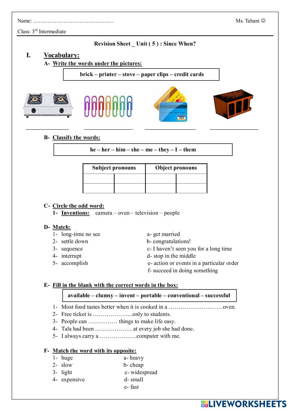 SG 3 work sheet U5 | Live Worksheets