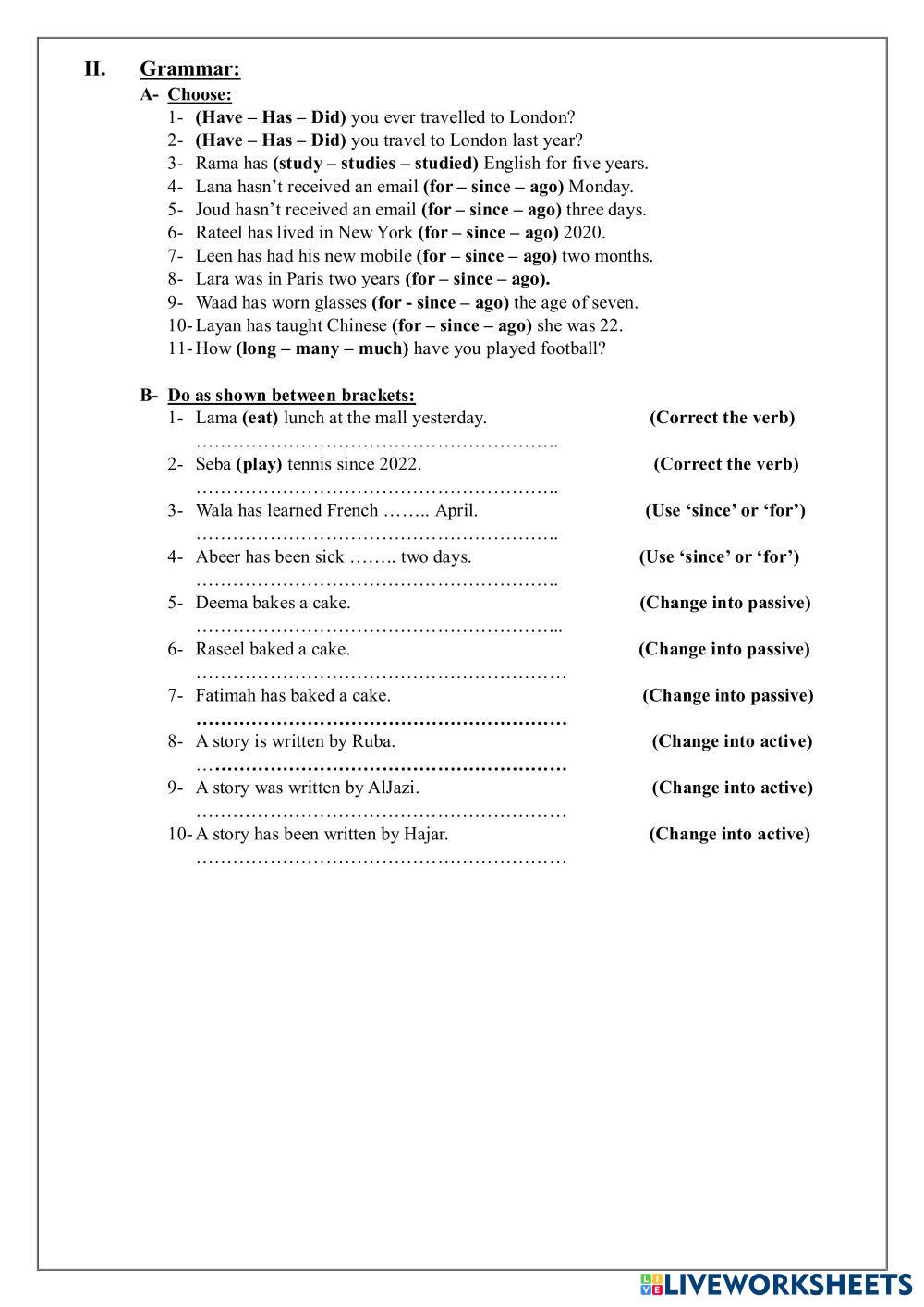 SG 3 work sheet U5 | Live Worksheets