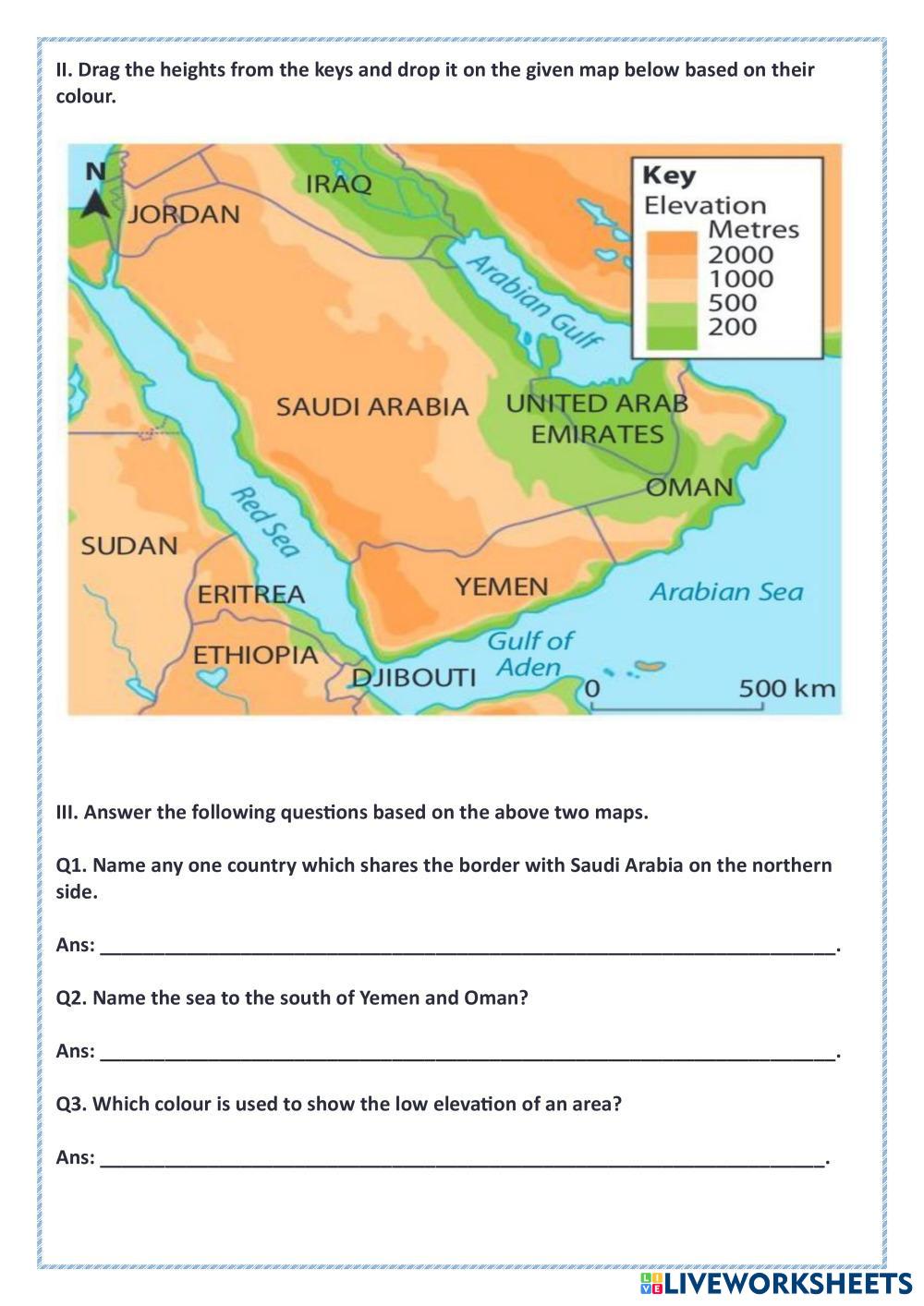 ARABIAN PENINSULA MAP ELEVATION | Live Worksheets