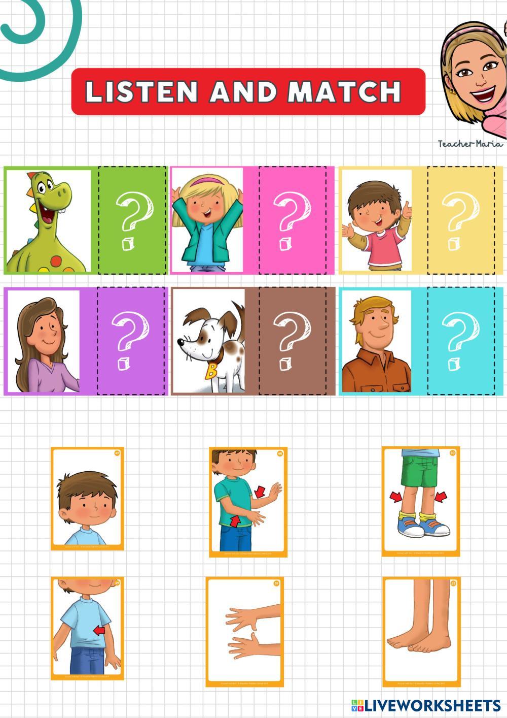Listen and match (body vocabulary) | Live Worksheets