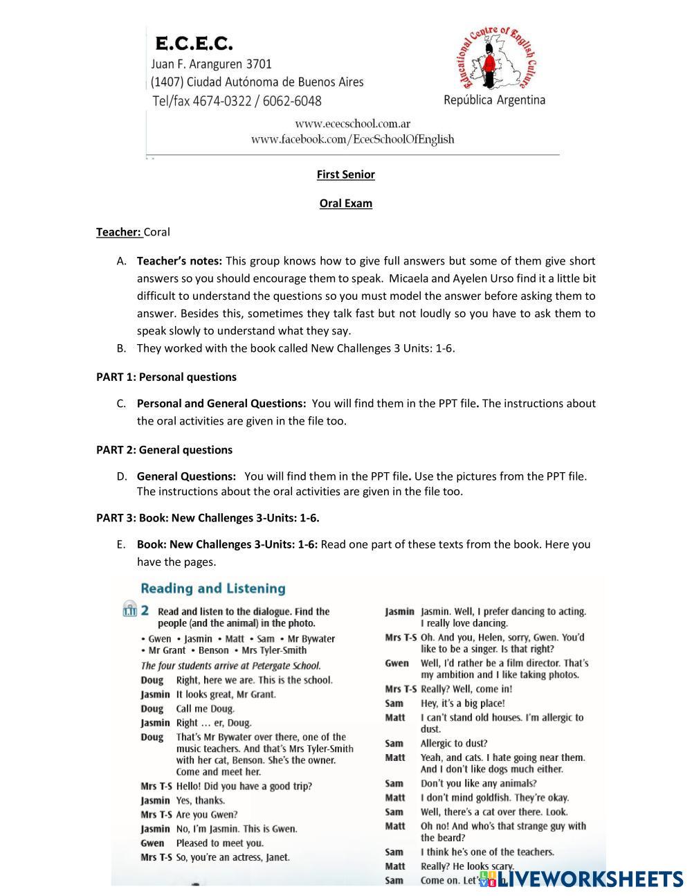 FINAL ORAL EXAM | Live Worksheets