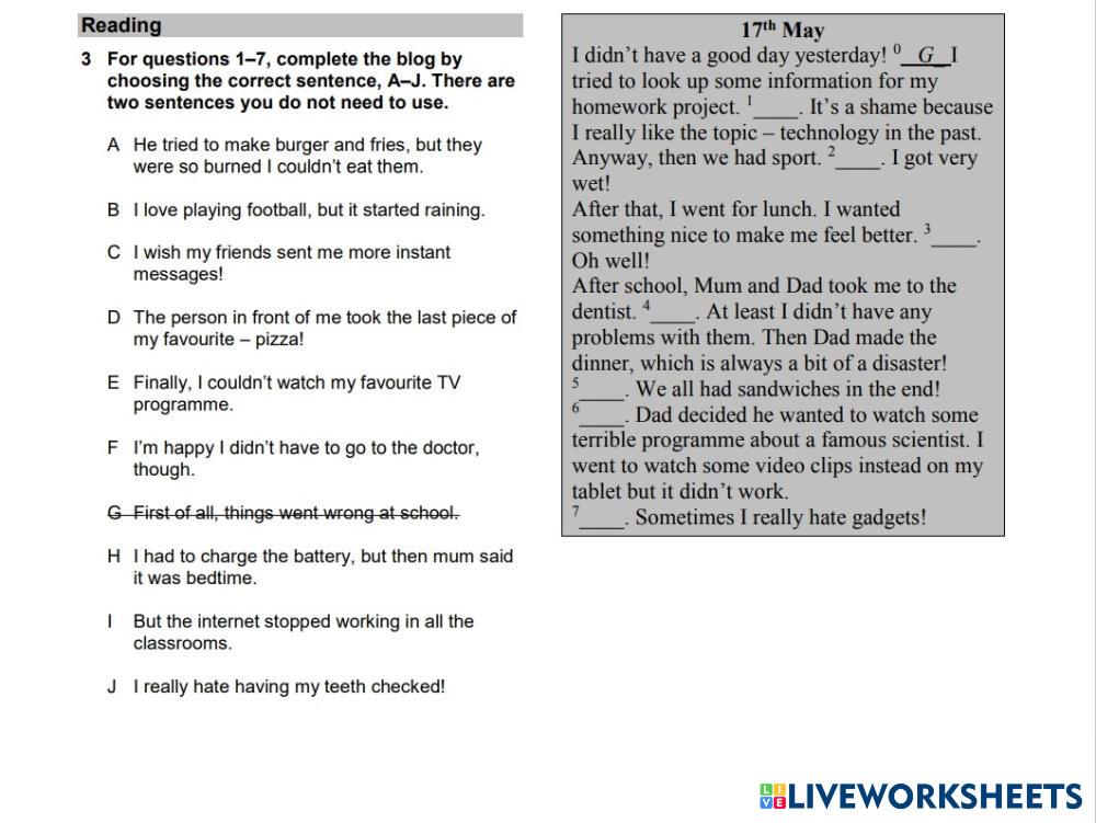 Reading 7-B | Free Interactive Worksheets | 7402317