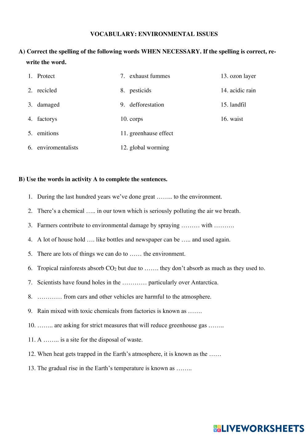 Vocabulary_Environmental issues | Live Worksheets