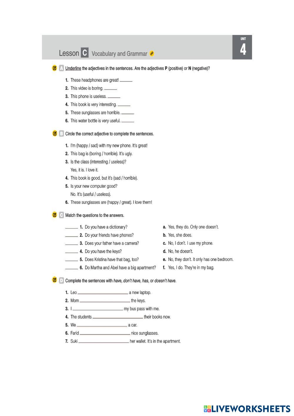 UNIT 4 WORKBOOK 4.3 | Live Worksheets