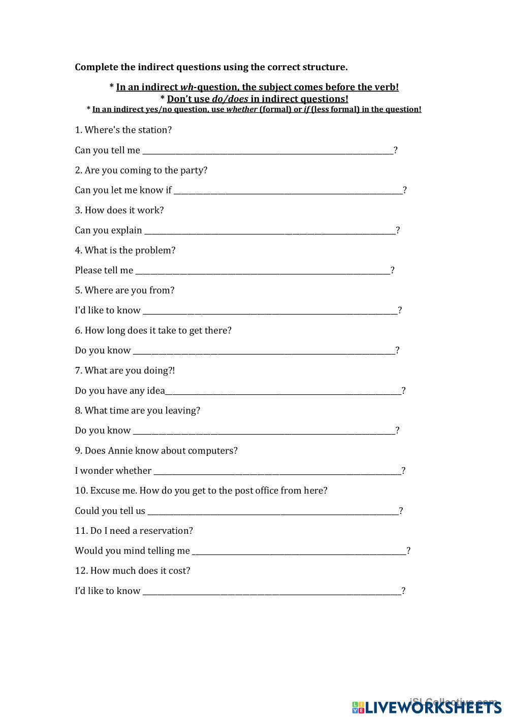Indirect Question 7410092 | jwrpn | LiveWorksheets