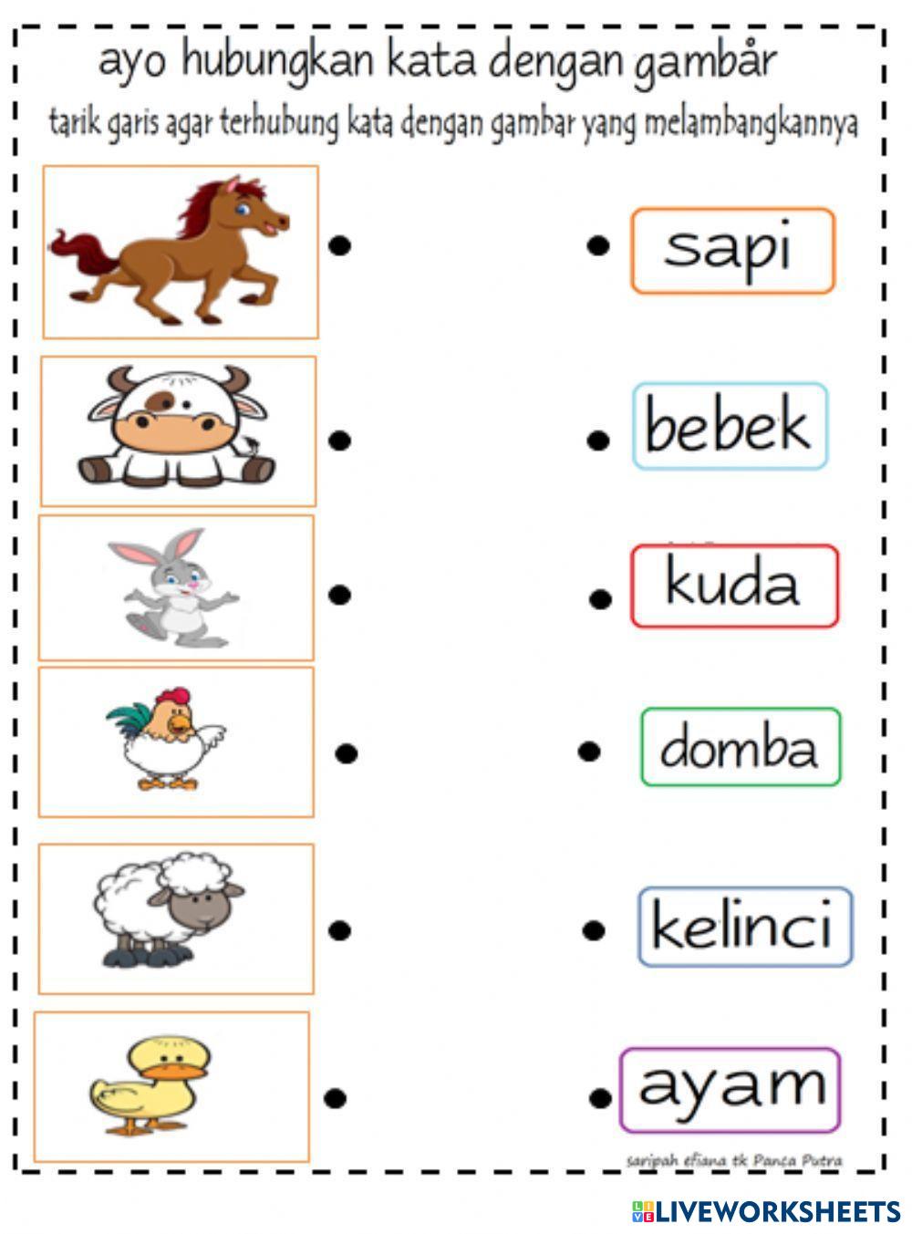menghubungkan nama hewan | Live Worksheets