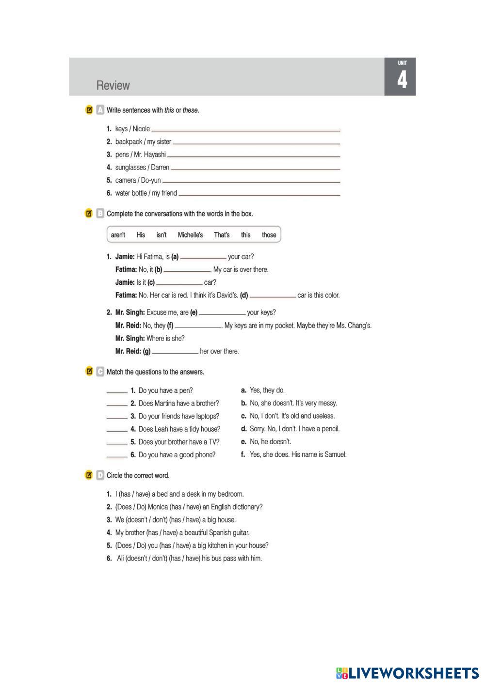 UNIT 4 WORKBOOK 4.7 | Live Worksheets