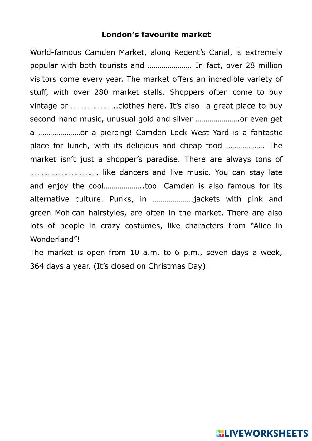 London's famous market | Live Worksheets