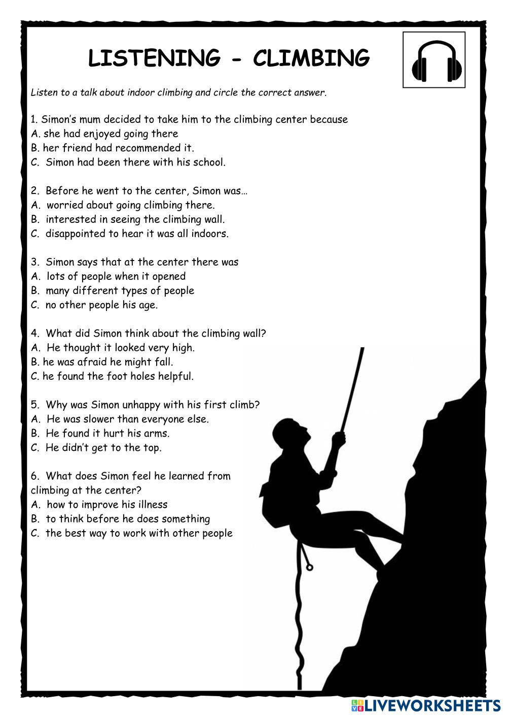 Climbing Listen… | Free Interactive Worksheets | 7419583
