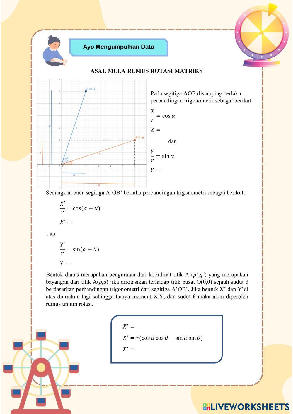 MATRIKS TRANSFORMASI GEOMETRI (ROTASI) | Live Worksheets