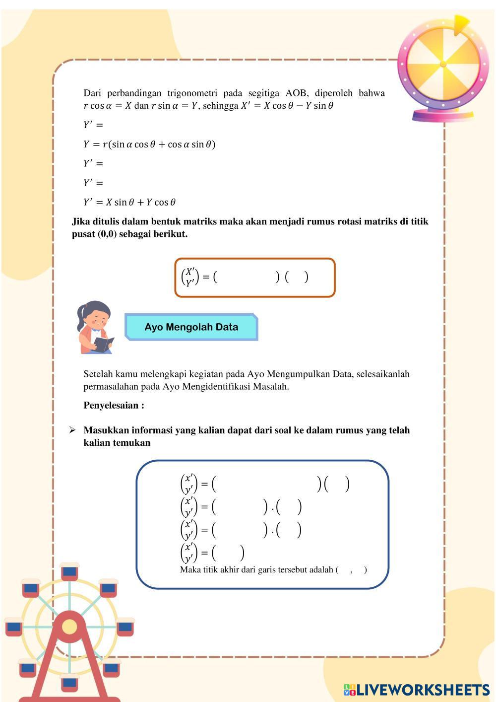 MATRIKS TRANSFORMASI GEOMETRI (ROTASI) | Live Worksheets
