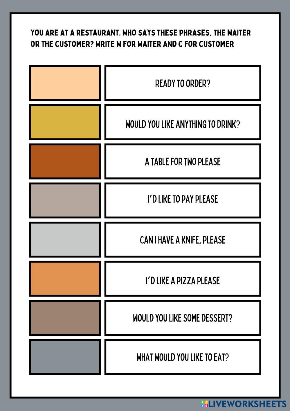 UNIT 5: MIGF- Waiter or Customer? | Live Worksheets