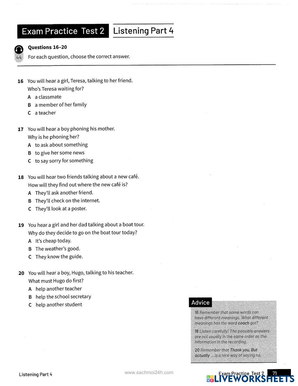 A2 LISTENING (E… | Free Interactive Worksheets | 7426333