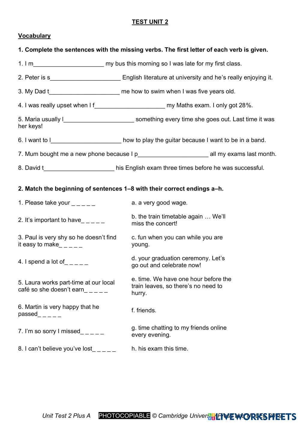 Preliminary Uni… | Free Interactive Worksheets | 7427590