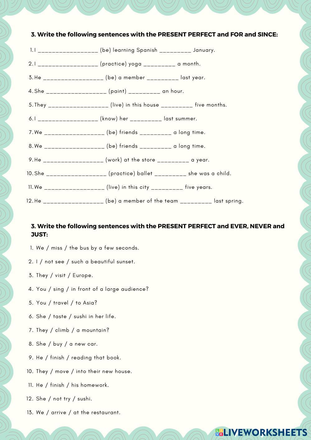 PRESENT PERFECT… | Free Interactive Worksheets | 7431011
