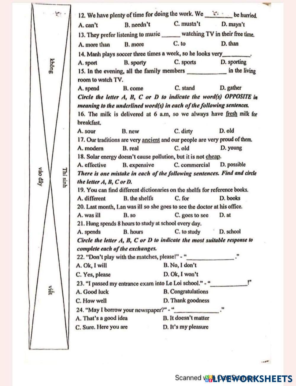 7432022 | Đề thi tiếng anh vào 6 | Halo Kids