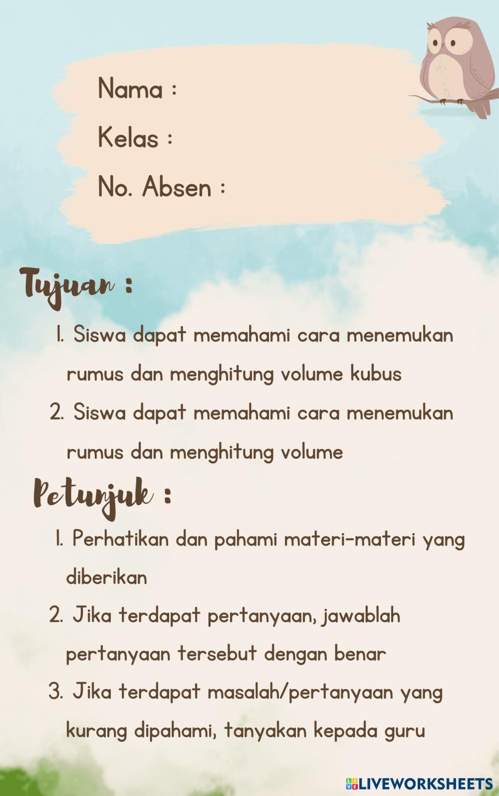 LKPD Matematika Volume Balok dan Kubus | Live Worksheets