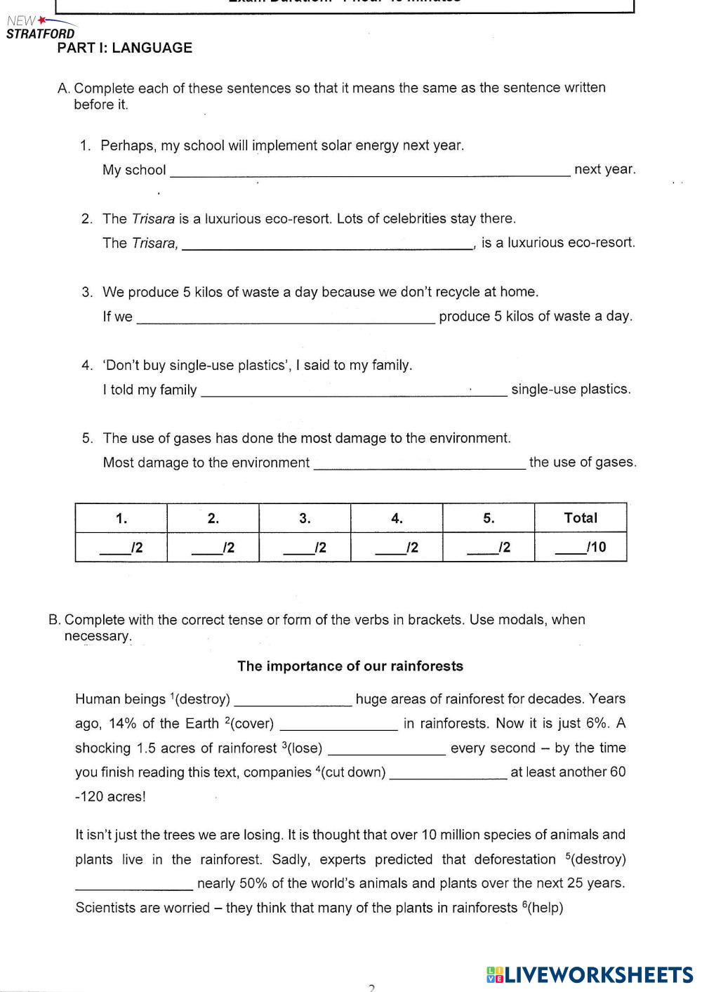 FINAL EXAM TEENS 5 | Live Worksheets
