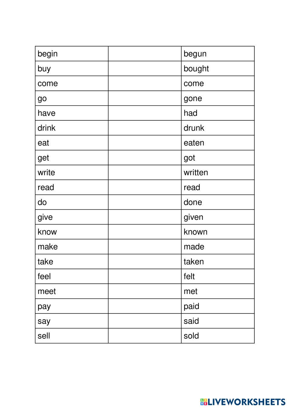 Irregular Verbs | Live Worksheets