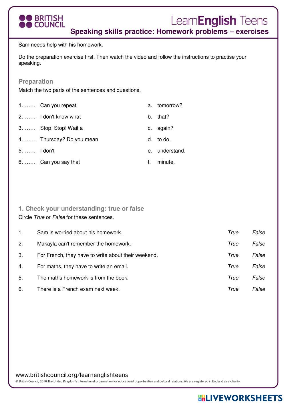Speaking- homework problems 1953 | Gita Brodzinska
