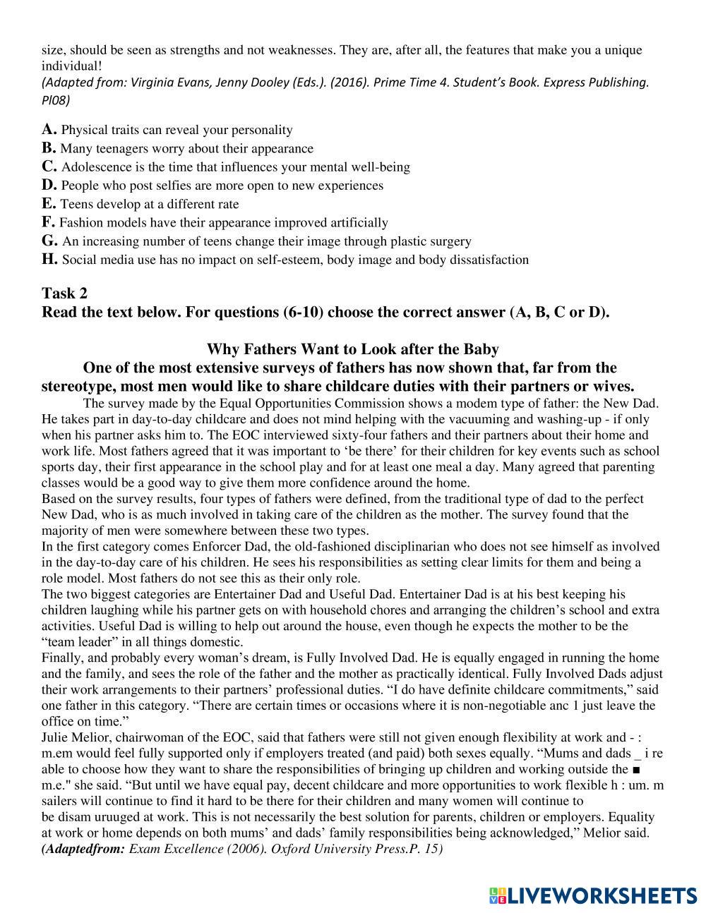 Semester I reading 11th grade | LiveWorksheets | 7435408