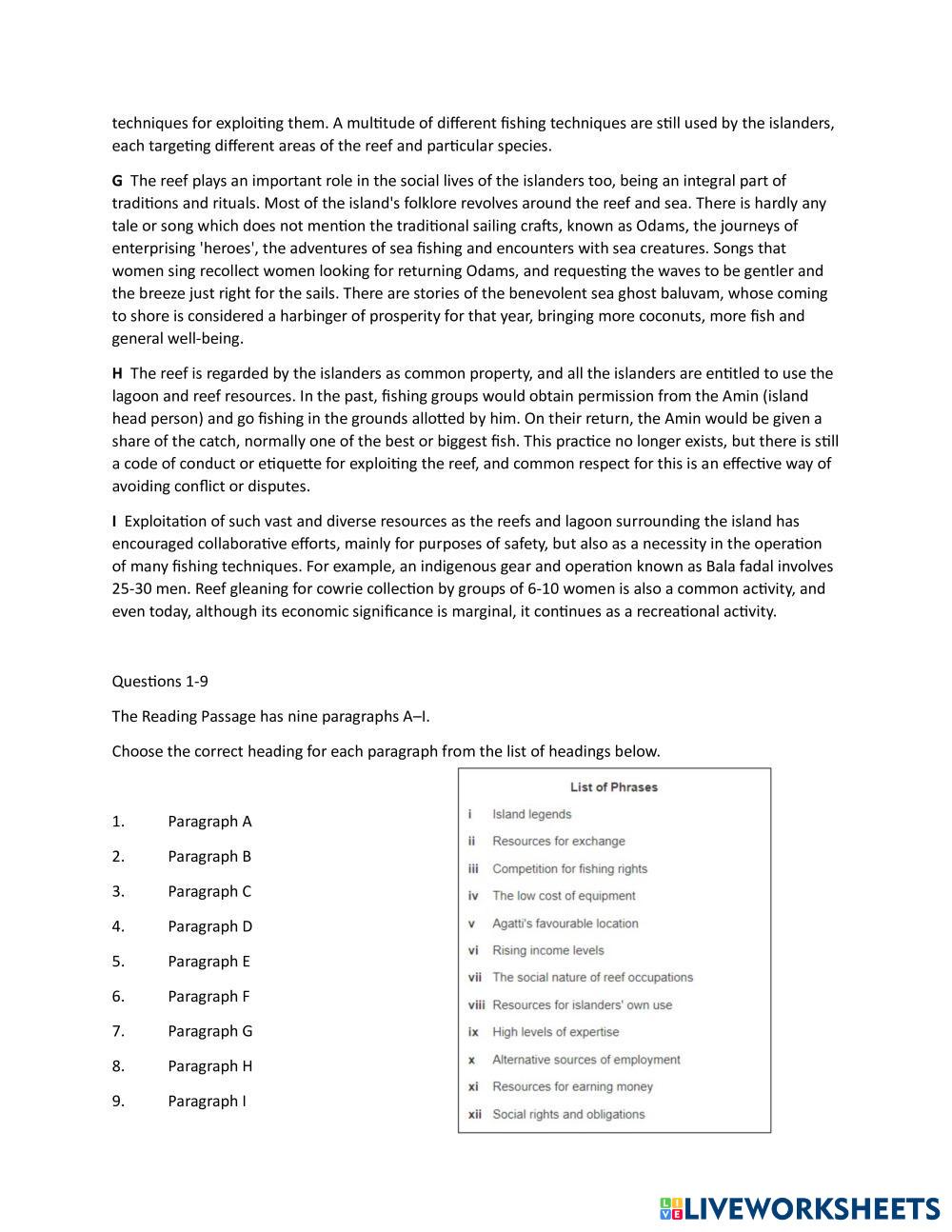 IELTS Reading Practice | Live Worksheets