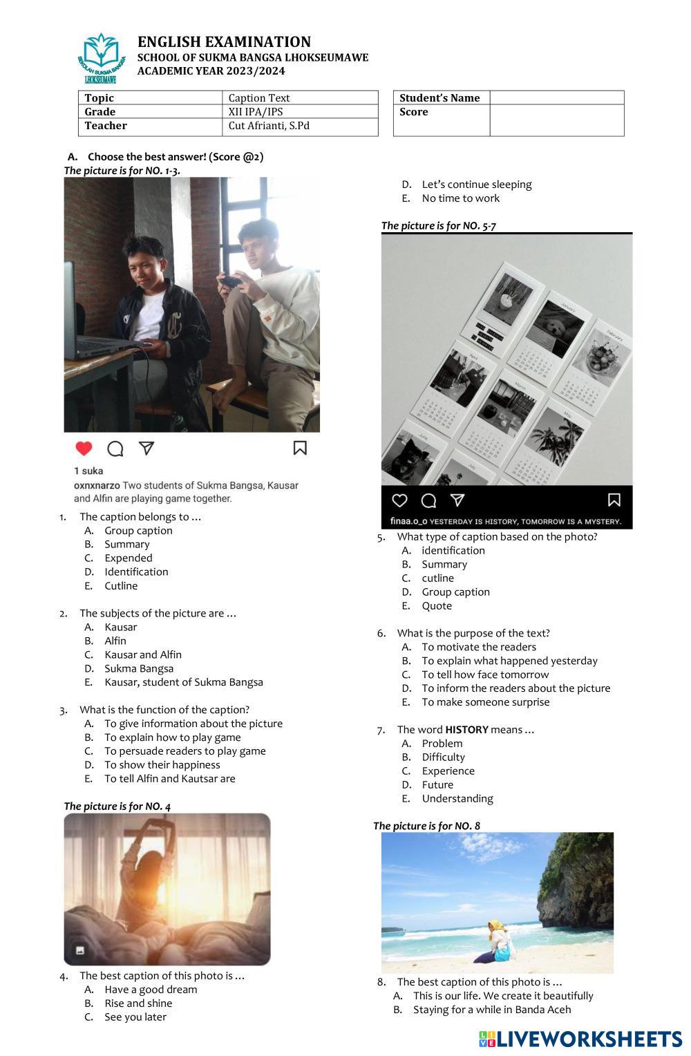 Caption Text 7436959 | Cut Afrianti | LiveWorksheets