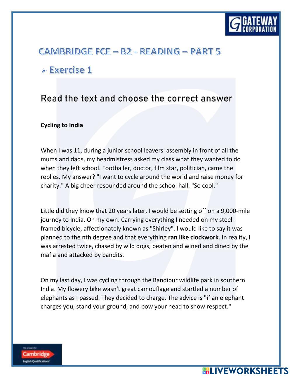 Gateway pro | CAMBRIDGE FCE – B2 - READING – PART 5