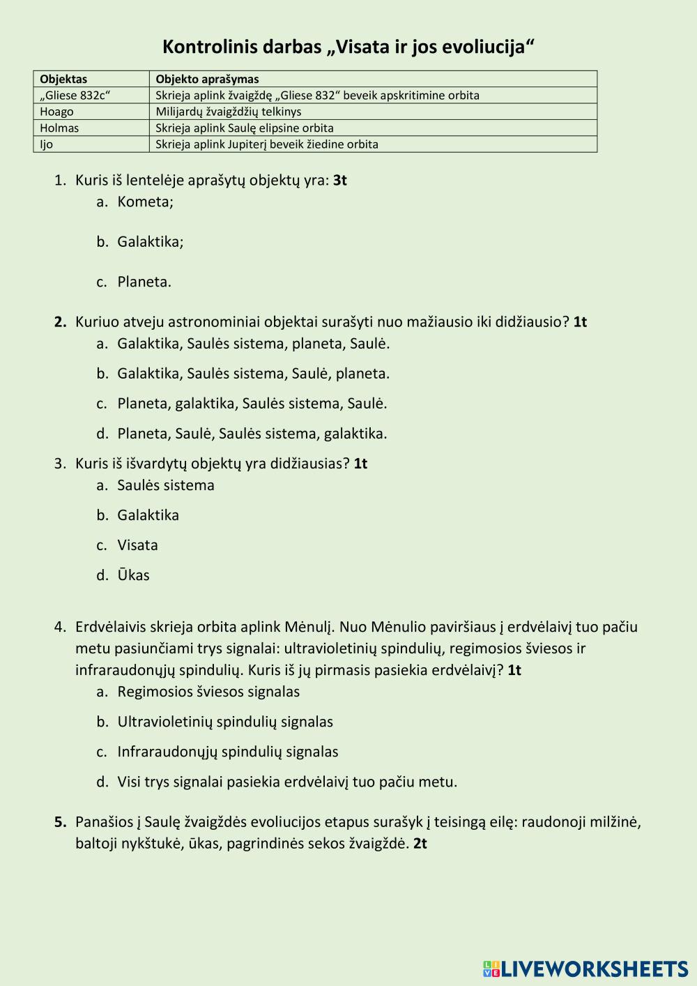Kontrolinis dar… | Free Interactive Worksheets | 7438353