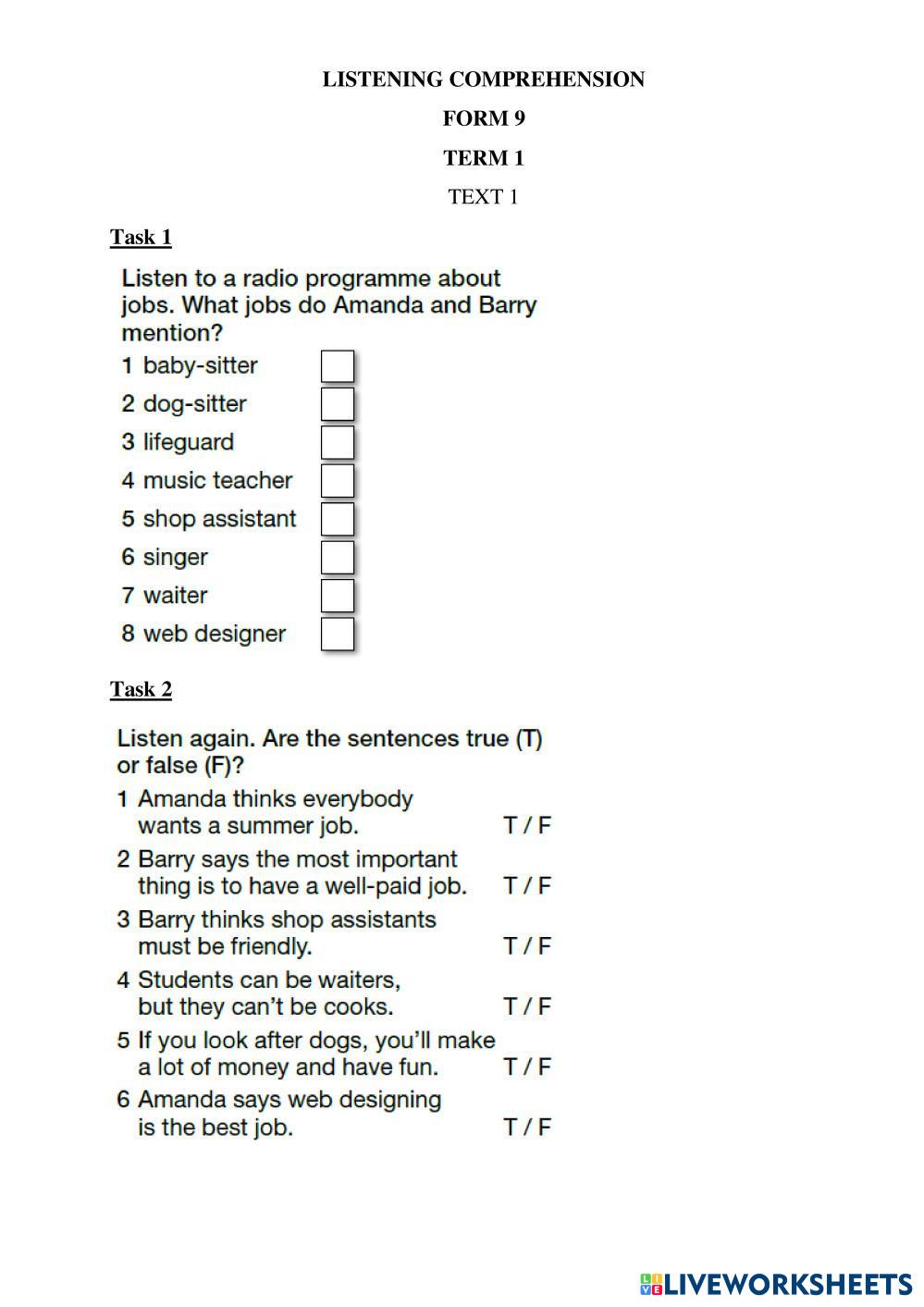 LISTENING FORM 9 | Free Interactive Worksheets | 7442814