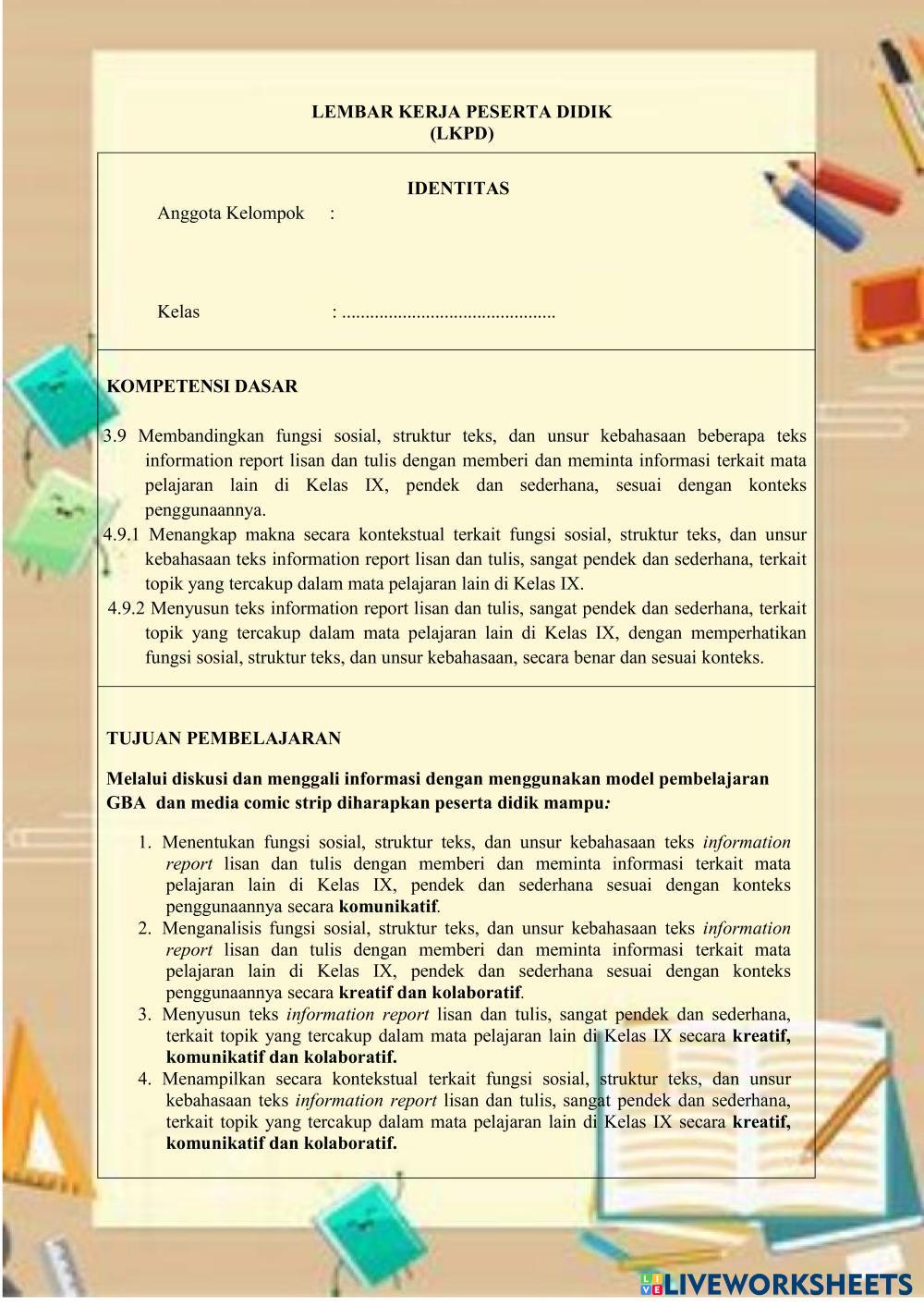 LKPD REPORT TEXT MISS AFNI | Live Worksheets