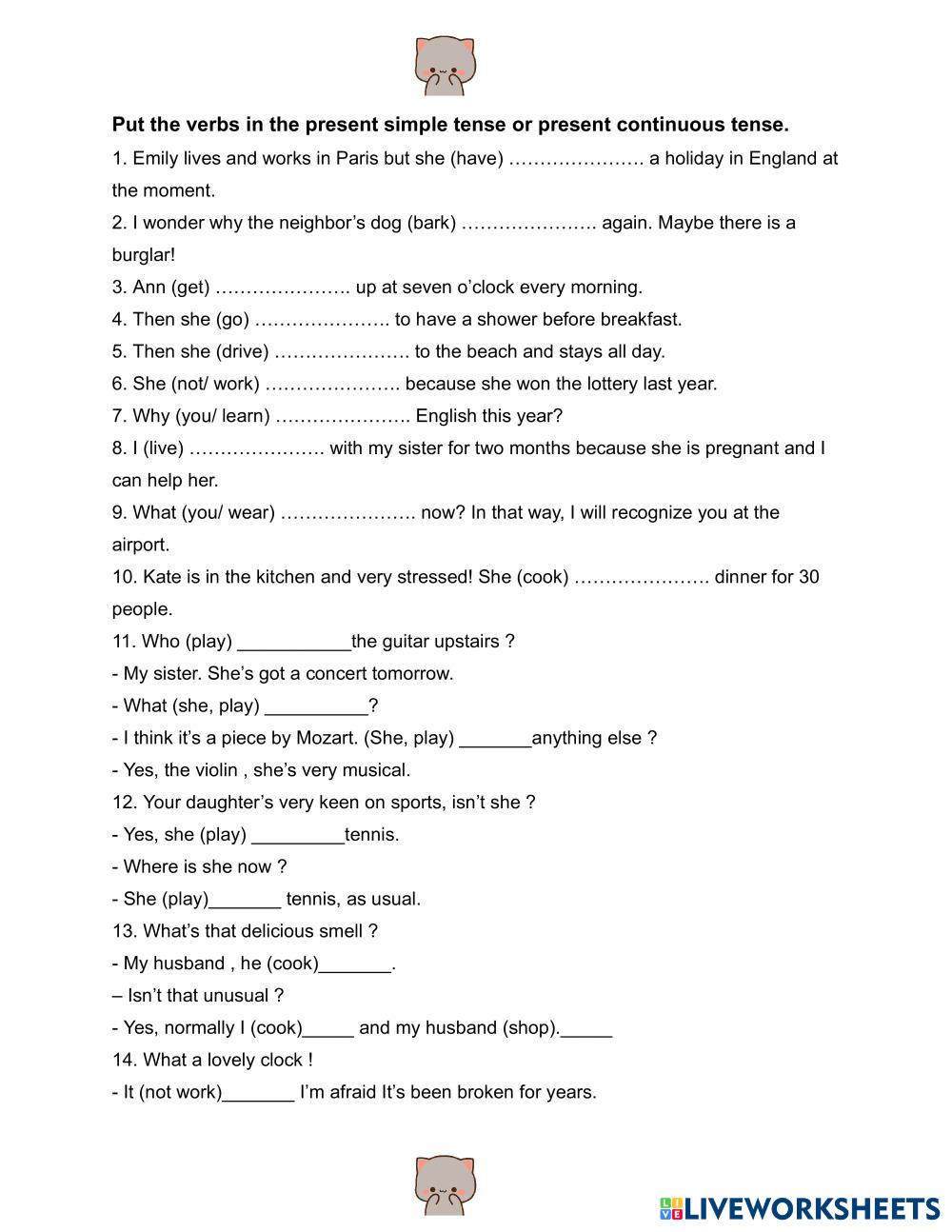 Present simple vs present continuous | Live Worksheets