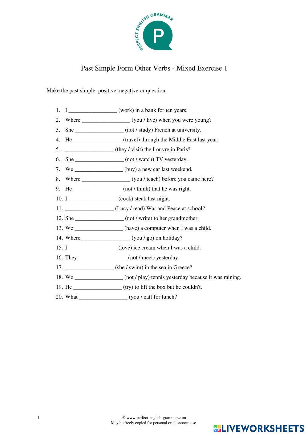 Past Simple For… | Free Interactive Worksheets | 7446837