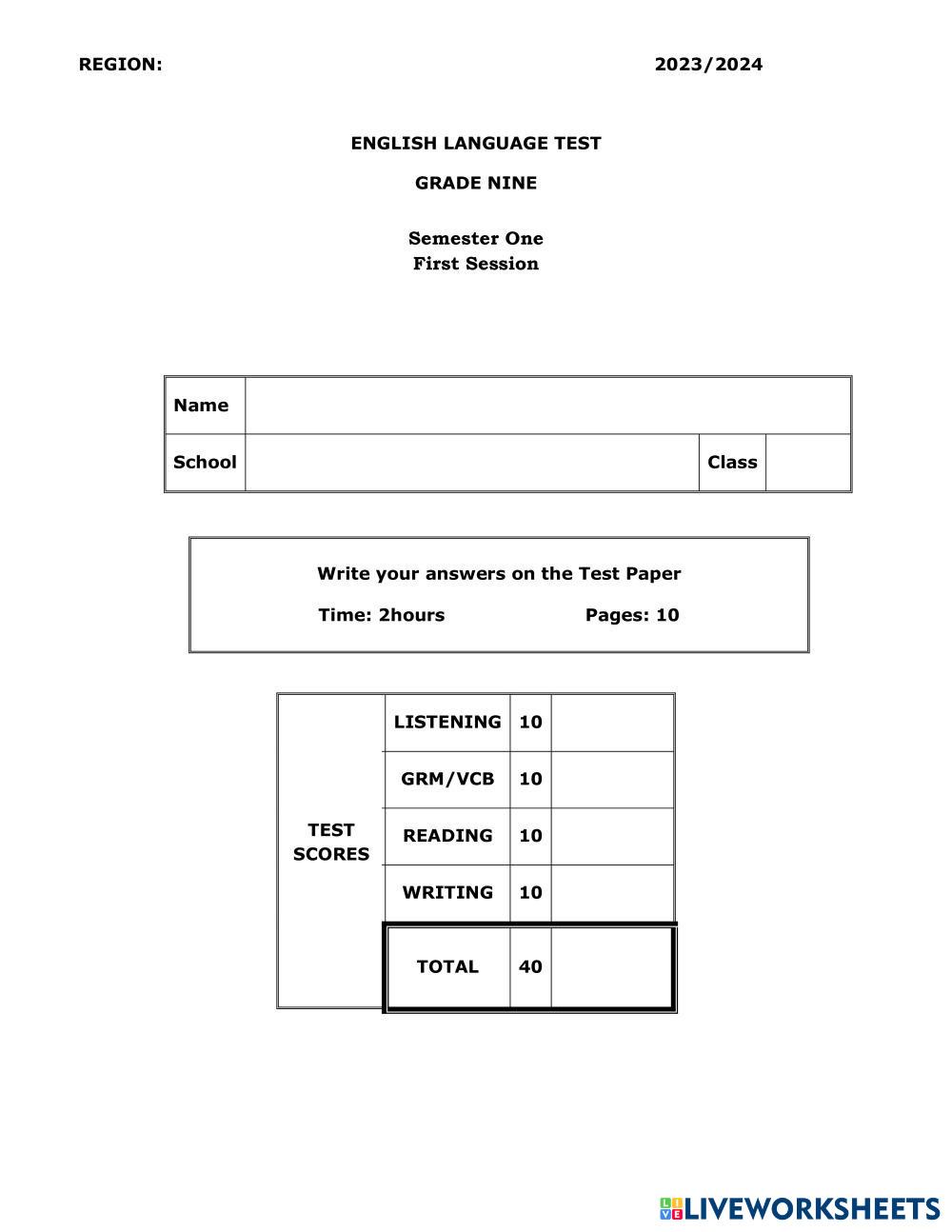 Gr9 Mock exam | Free Interactive Worksheets | 7449221
