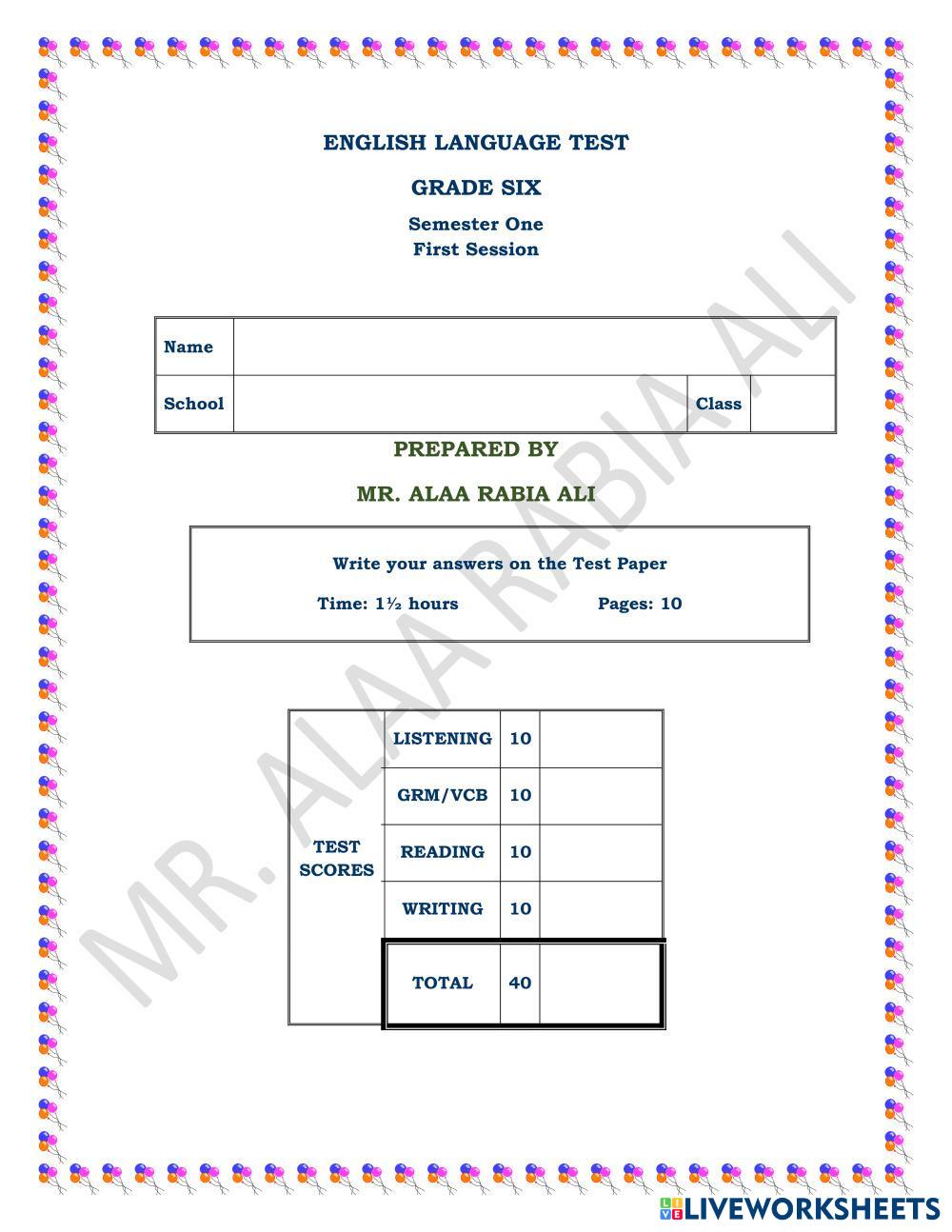 GRADE 6 MOCK EX… | Free Interactive Worksheets | 7450263