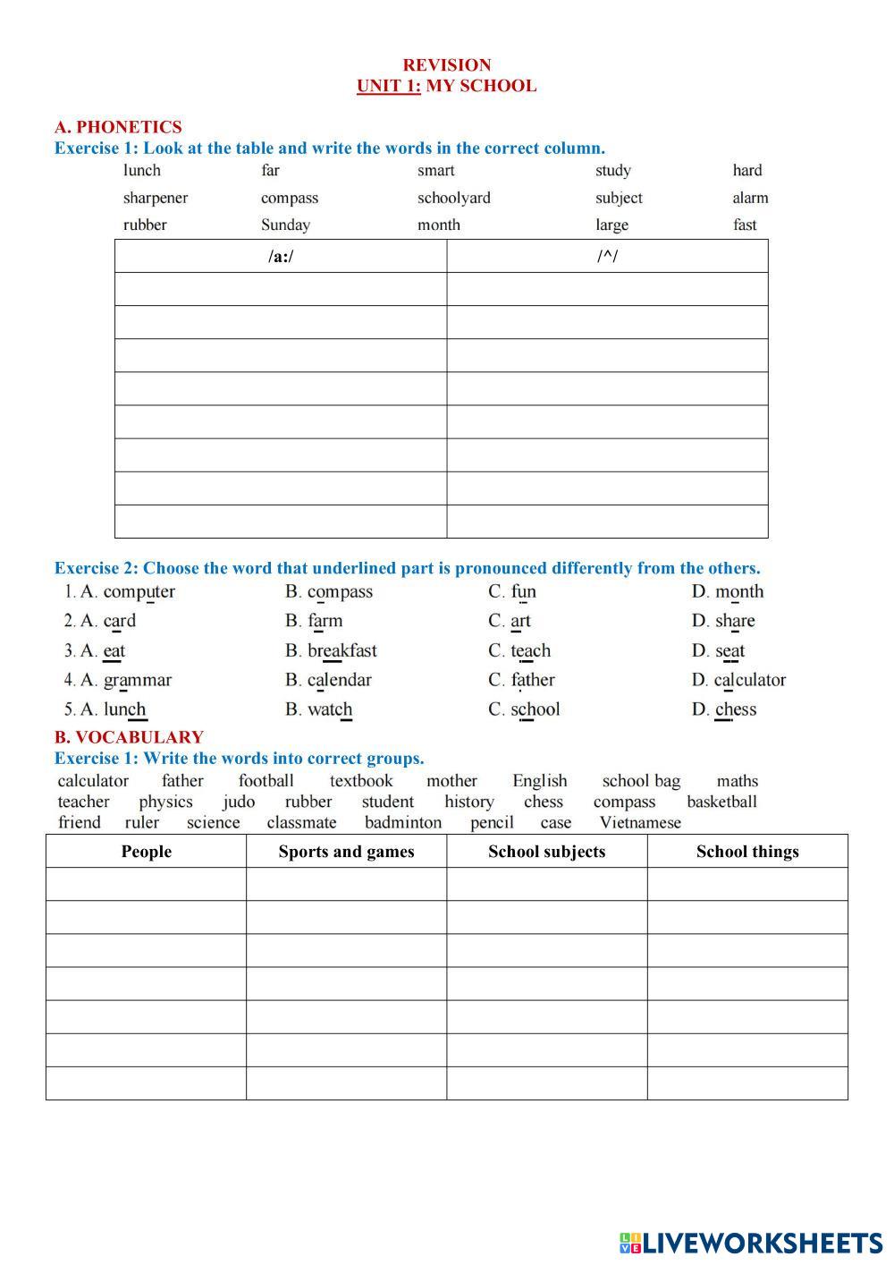 GRADE 6_REVISION _UNIT 1_GL | Live Worksheets