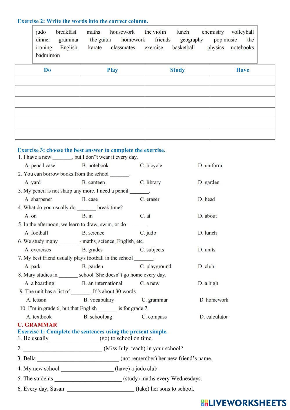 GRADE 6_REVISION _UNIT 1_GL | Live Worksheets