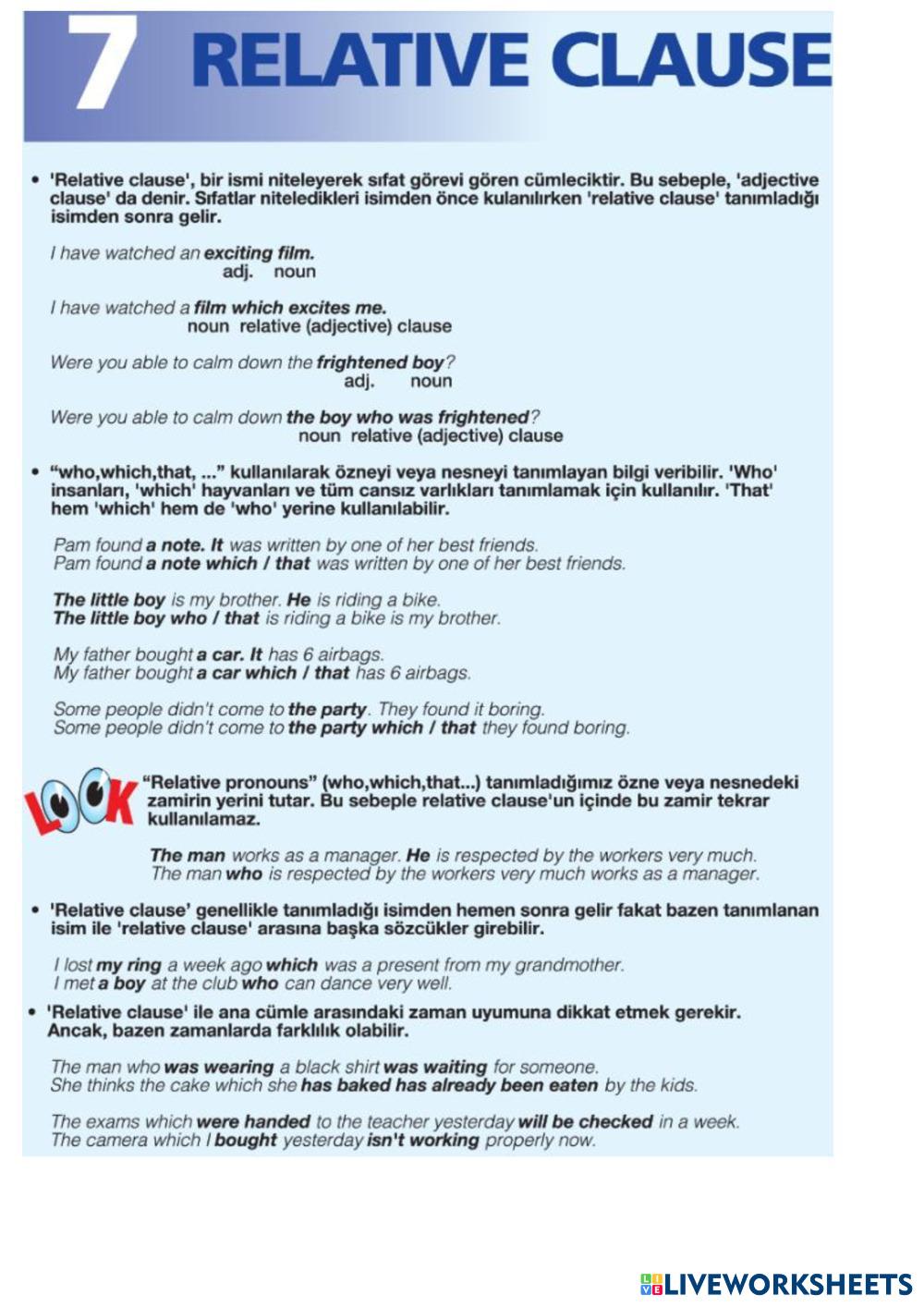 relative clauses | Live Worksheets