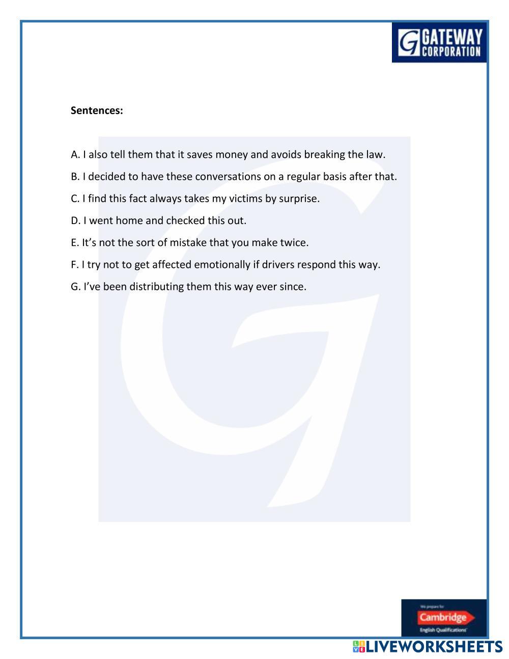 7459122 | CAMBRIDGE FCE – B2 - READING – PART 6